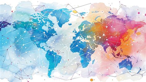 Premium Photo Watercolor World Map With Connected Lines Representing Global Communication And
