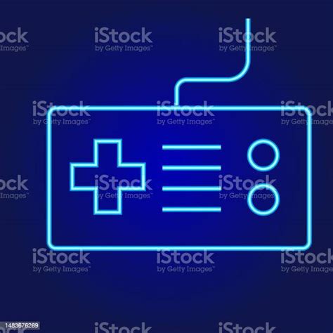 레트로 아케이드 게임 컨트롤러 다채로운 네온 블루 얇은 라인 아이콘 편집 가능한 스트로크 Brand Name Video Game