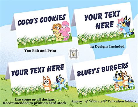 Bluey Birthday Party Food Label Candy Label Place Cards Editable