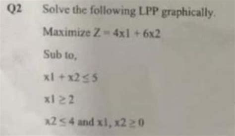 Solved Q2 Solve The Following LPP Graphically Maximize Chegg Com