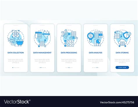 Data Processing Stages Blue Onboarding Mobile App Vector Image
