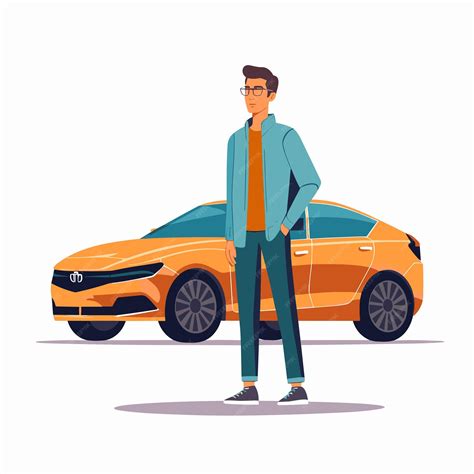 Premium Vector Confident Man Stands Next To The Car Vector Illustration