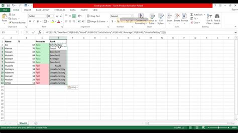Excel Grading Remarks And Conditioning Youtube
