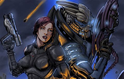 Обои девушка фантастика пришелец Mass Effect Shepard Art Spectre
