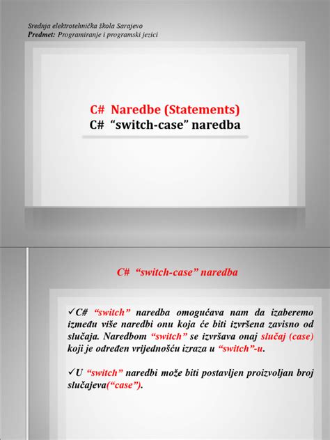 C Naredbe Statements Switch Case Pdf