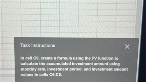 Solved Task Instructions X In Cell C9 Create A Formula