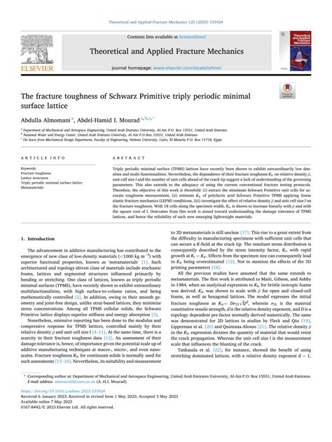 Pdf The Fracture Toughness Of Schwarz Primitive Triply Periodic Minimal Surface Lattice