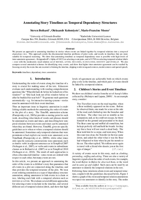 Pdf Annotating Story Timelines As Temporal Dependency Structures