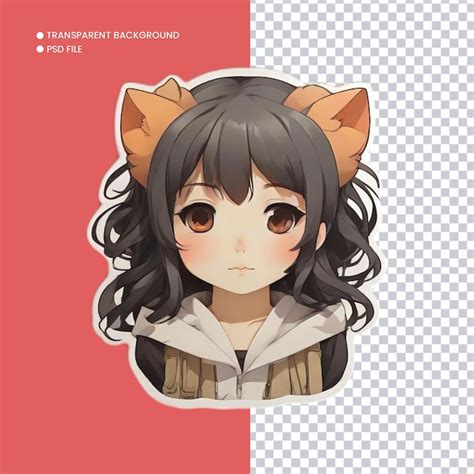 Ilustração de uma garota de anime bonita com fundo transparente PSD Premium