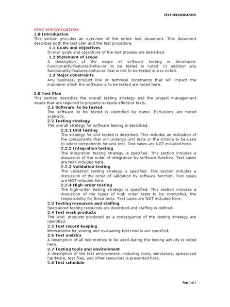 Test Specification Pdf Unit Testing Verification And Validation