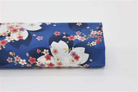 Japanese Fabric White Sakura Pattern Blue Background Diy District