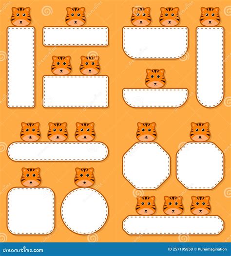 Set Of Cute Banner With Tiger Stock Vector Illustration Of Character