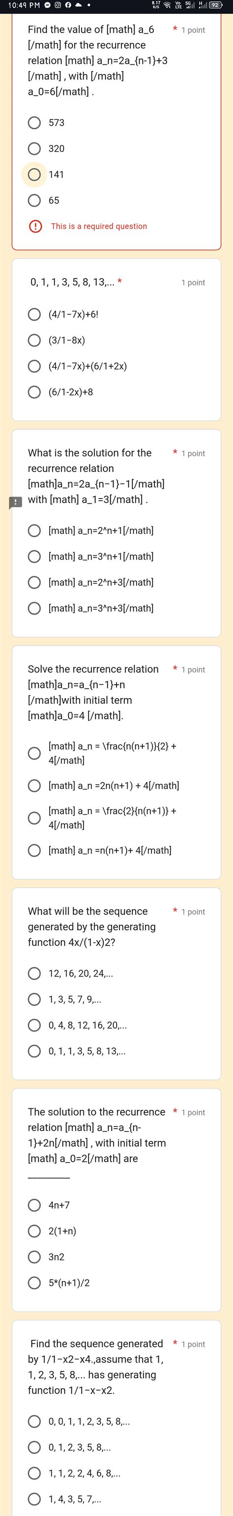 find the value of matha6 math for the recurrence relation mathan 2an 1