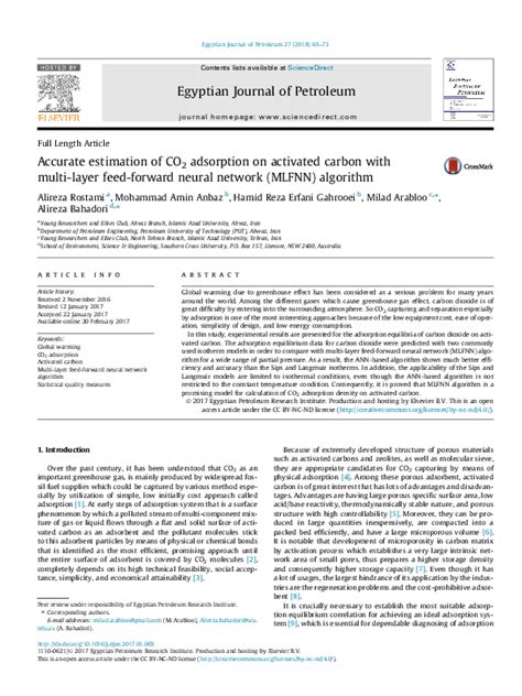 accurate estimation of co 2 adsorption on activated carbon with multi layer feed forward neural