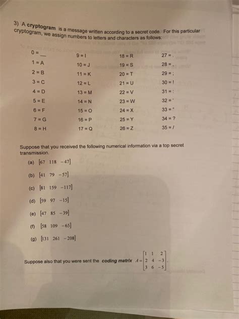 Solved Use The Coding Matrix Along With The Given Numerical