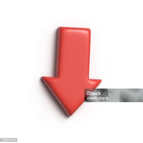 그림자가있는 흰색 배경에 고립 된 빨간색 아래쪽 화살표 가을과 쇠퇴 개념 3d 렌더링 그림 화살표에 대한 스톡 사진 및 기타 이미지 Istock