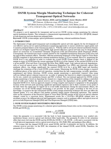 Osnr System Margin Monitoring Technique Pdf Decibel Fiber Optic Communication