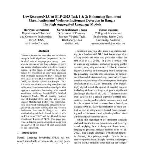 Lowresourcenlu At Blp 2023 Task 1 And 2 Enhancing Sentiment