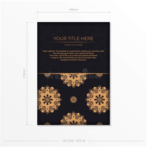 Ready Made Postcard Design With Abstract Vintage Mandala Ornament Black Gold Luxurious Colors
