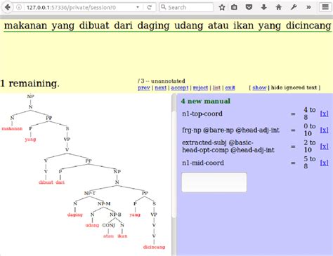 Screenshot Of The Annotation Result With Parse Tree For Sentence Number
