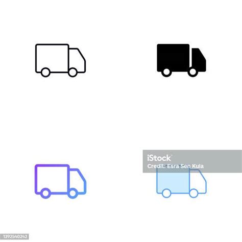 배달 트럭 아이콘 디자인 네 가지 스타일로 편집 가능한 스트로크 선 솔리드 플랫 라인 및 컬러 그라디언트 라인 웹 페이지 모바일 앱 Ui Ux 및 Gui 디자인에 적합합니다