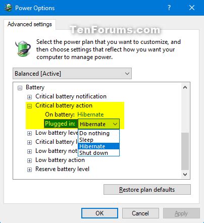 Add Or Remove Critical Battery Action From Power Options In Windows Tutorials