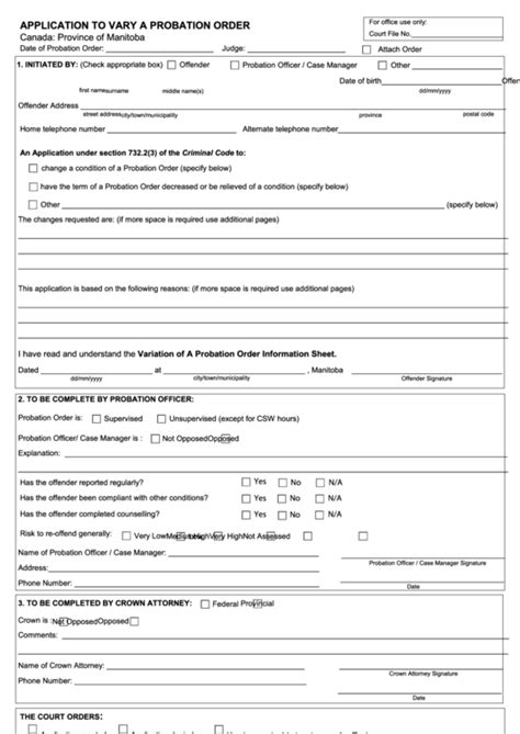 Fillable Form Crt20259 Application To Vary A Probation Order