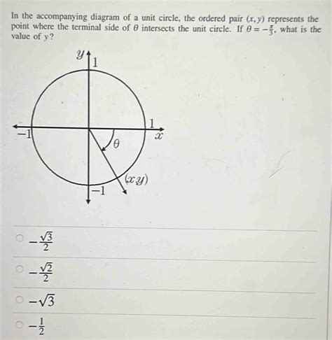 Solved In The Accompanying Diagram Of A Unit Circle The Ordered Pair X Y Represents The