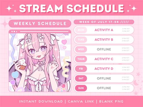Cute Cosmic Stream Schedule Pink Psd Canva Vtuber Etsy