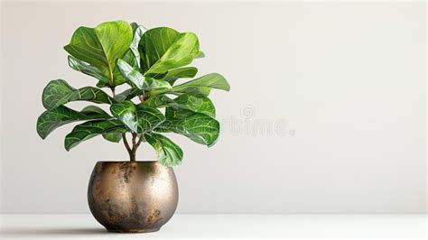 A Fiddle Leaf Fig In A Metallic Pot Modern Decor Isolated On White Background Stock