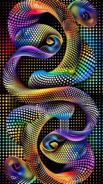 Vibrant Abstract Digital Art With Colorful Gradient Dots And Twisting Forms On Black Background