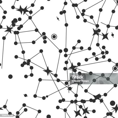 별 공간 우주 조디악 우주 검은 얇은 라인 요소 패턴 벡터 원활한 별자리 흰색 배경입니다 천문학 점성술 개체입니다 직물 직물 배너 디자인 예술에 대한 스톡 벡터 아트 및