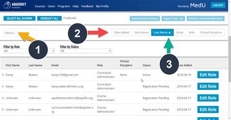 Administrative User Filter Search And Sort Options Aquifer
