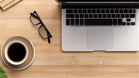 나무 테이블에 노트북 커피 노트북을 갖춘 미니멀리스트 책상 설정의 3d 렌더링 창의성 향상에 이상적 설정 배경 리스 배경 나무 책상 배경 이미지 Hd 설정