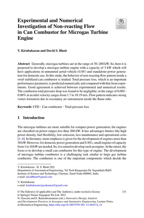 Pdf Experimental And Numerical Investigation Of Non Reacting Flow In Can Combustor For