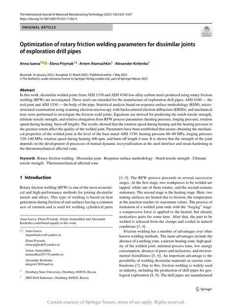 Optimization Of Rotary Friction Welding Parameters For Dissimilar Joints Of Exploration Drill