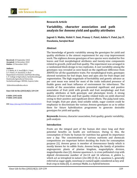Pdf Variability Character Association And Path Analysis For Annona Yield And Quality Attributes