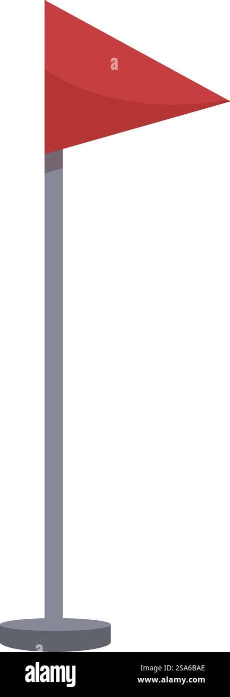 Red Triangular Flag Waving On Metal Pole Signaling Or Marking Concept