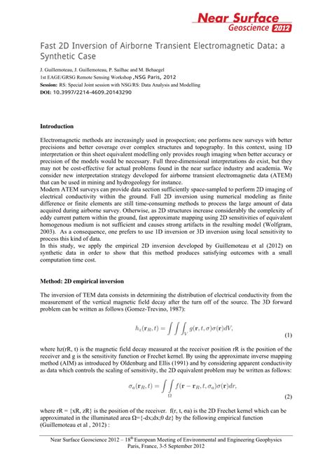Pdf Fast 2d Inversion Of Airborne Transient Electromagnetic Data A Synthetic Case