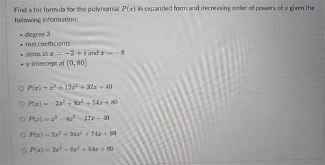 Solved Find A Formula For The Polynomial Px In Expanded