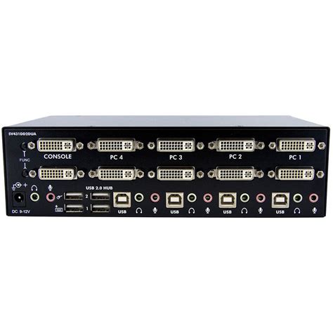 Startech 4 Port Dual Dvi Usb Kvm Switch With Audio And Usb 2 0 Hub