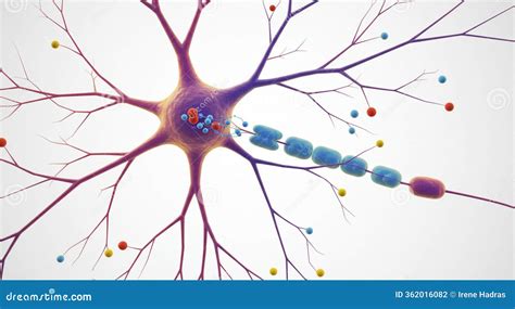 Illustration Of A Neuron With A Prominent Cell Body Soma In Purple