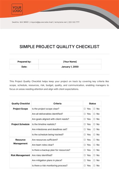 Free Project Checklist Templates Editable And Printable