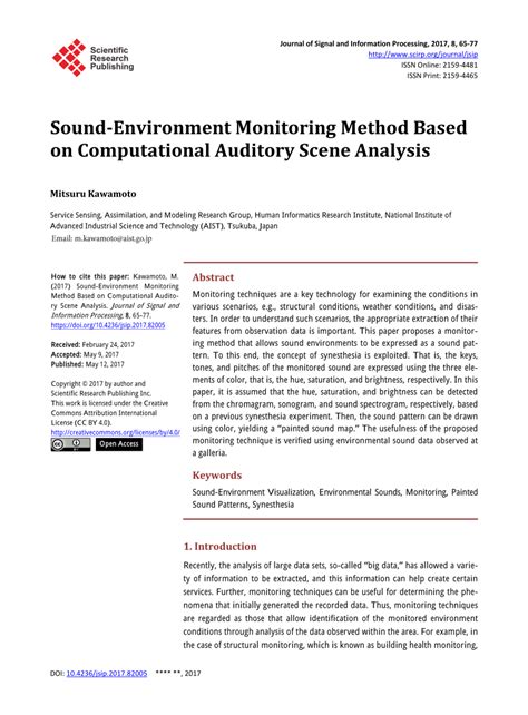 Pdf Sound Environment Monitoring Method Based On Computational Auditory Scene Analysis