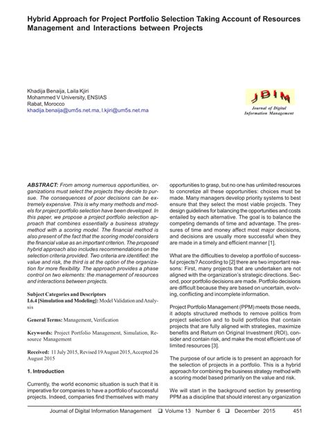 Pdf Hybrid Approach For Project Portfolio Selection Taking Account Of Resources Management And