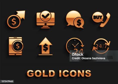 금융 성장과 동전 구매와 전화 음성 거품을 설정 시계 24 시간 태블릿 달러 음성 컴퓨터 모니터 아이콘 벡터 0명에 대한 스톡 벡터 아트 및 기타 이미지 Istock