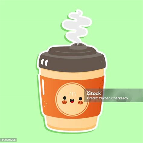 귀여운 커피 캐릭터 한 잔 벡터 손으로 그린 만화 카와이 캐릭터 일러스트 레이 션 아이콘 녹색 배경에 고립되어 있습니다 커피 한 잔 캐릭터 컨셉 갈색에 대한 스톡 벡터 아트