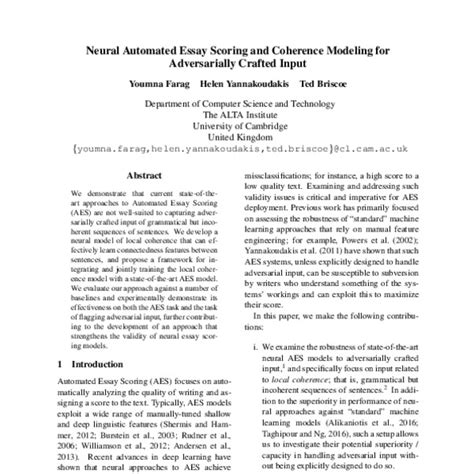 Neural Automated Essay Scoring And Coherence Modeling For Adversarially Crafted Input Acl