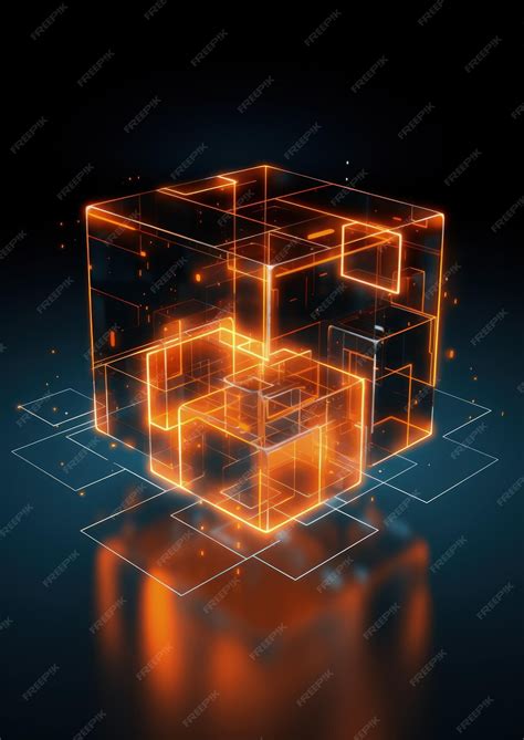 Premium Ai Image Orange Neon Small Digital Cube Element Technology Generative Ai