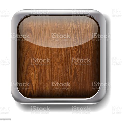 3d 현실적인 앱 버튼입니다 금속 테두리가 있는 나무 질감의 아이콘입니다 흰색 배경에 격리된 아이콘입니다 3차원 형태에 대한